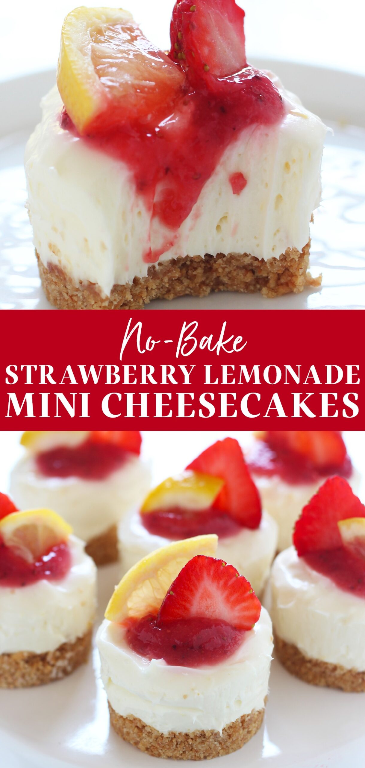 No Bake Strawberry Lemonade Mini Cheesecakes - Handle the Heat