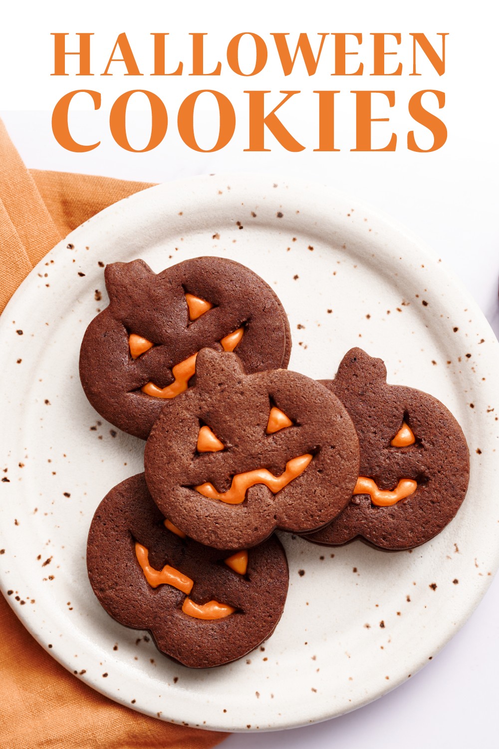Jack-o'-Lantern Chocolate Sugar Cookies for Halloween - Handle the Heat