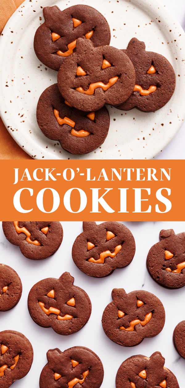 Jack-o'-Lantern Chocolate Sugar Cookies for Halloween - Handle the Heat