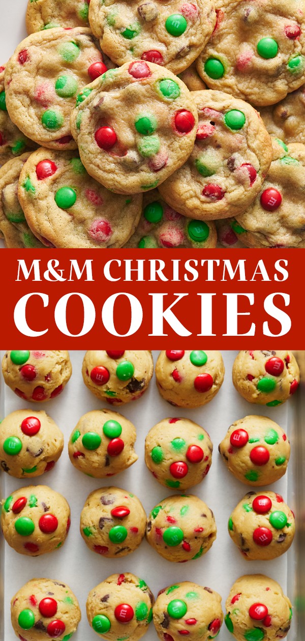 M&M Christmas Cookies | Chewy Christmas M&M Cookies