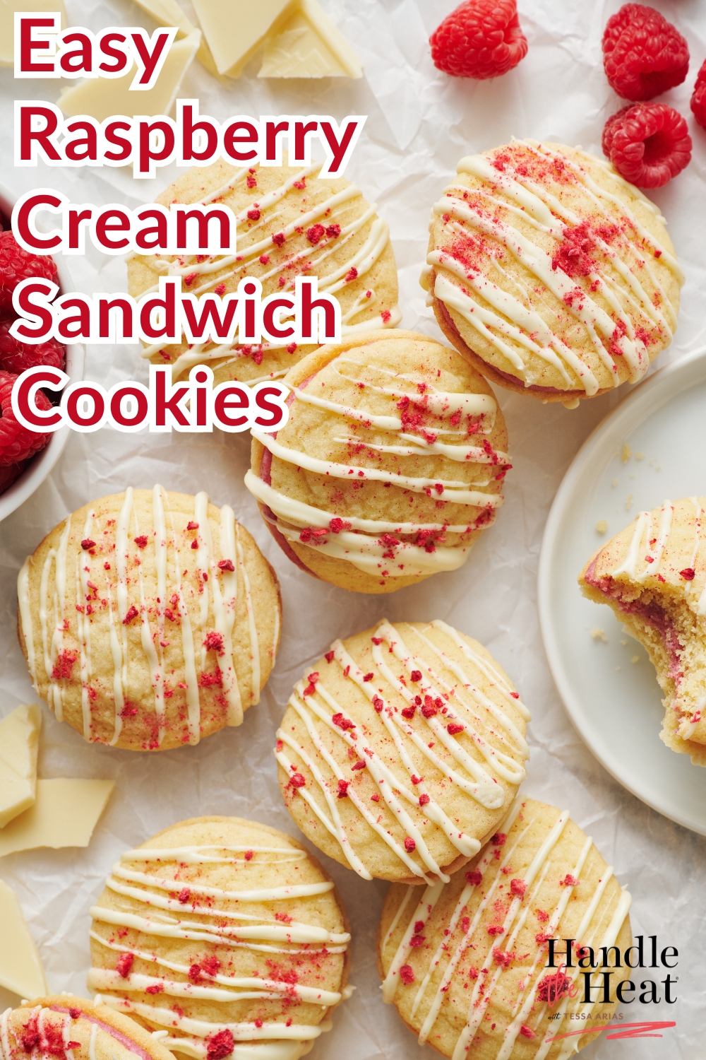 Raspberry Cream Sandwich Cookies - Handle the Heat